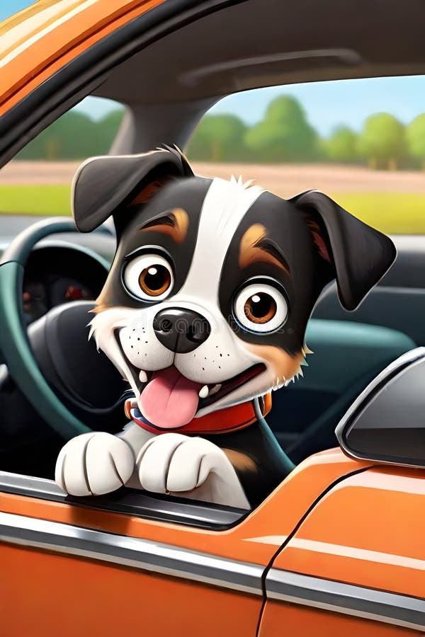 Cute Happy Dog Driving a Scooter Stock Illustration - Illustration of ...