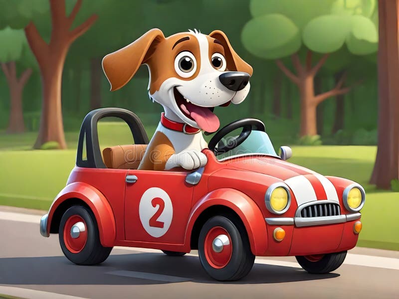 Cute Happy Dog Driving Car Having Fun Stock Illustration - Illustration ...