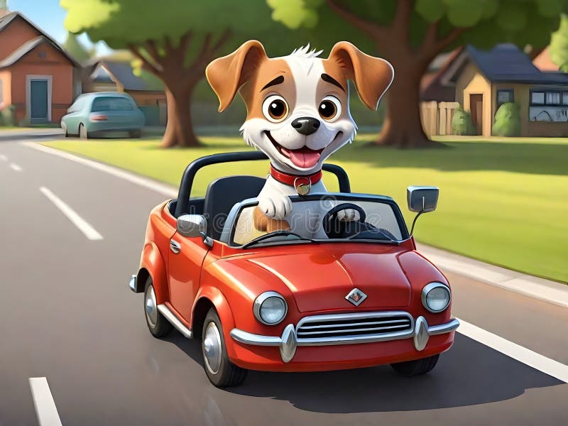 Cute Happy Dog Driving Car Having Fun Stock Illustration - Illustration ...