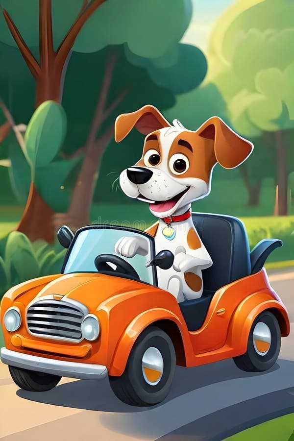 Cute Happy Dog Driving Car Having Fun Stock Illustration - Illustration ...