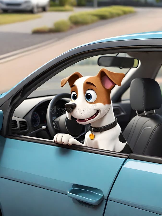Cute Happy Dog Driving Car Having Fun Stock Illustration - Illustration ...