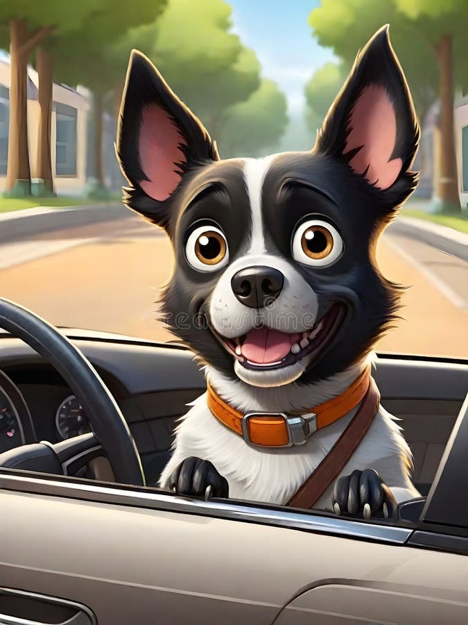 Cute Happy Dog Driving Car Having Fun Stock Illustration - Illustration ...
