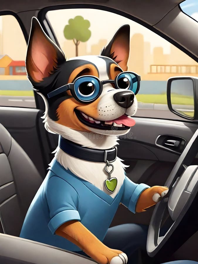 Cute Happy Dog Driving Car Having Fun Stock Illustration - Illustration ...