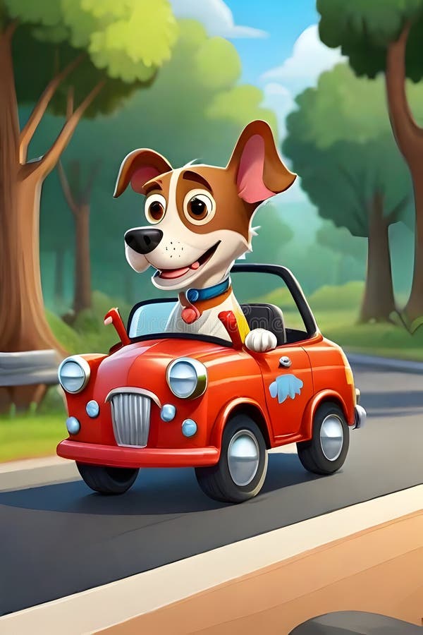 Cute Happy Dog Driving Car Having Fun Stock Illustration - Illustration ...