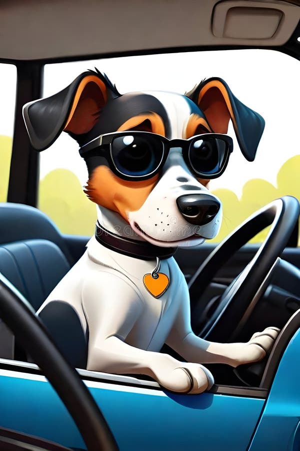 Cute Happy Dog Driving Car Having Fun Stock Illustration - Illustration ...
