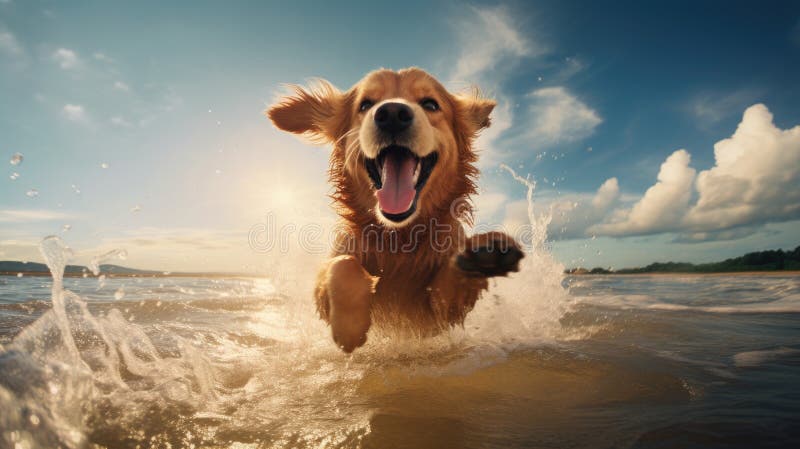 Cute Happy Dog Play on the Beach AI Generated Stock Image - Image of ...