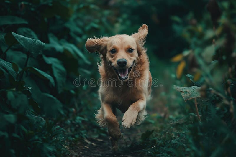 Cute Happy Dog Playing and Running Outdoors Facing the Camera Stock ...