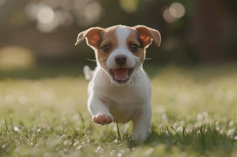 Cute Happy Dog Playing and Running Outdoors Facing the Camera Stock ...