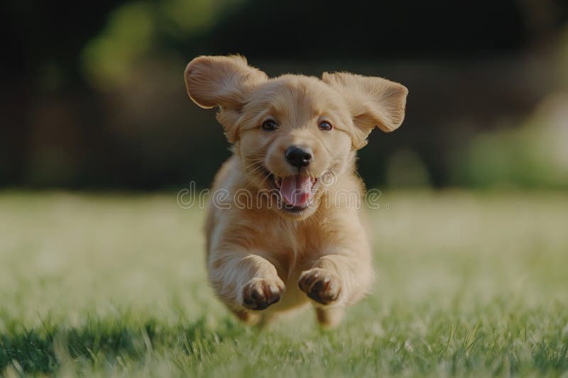 Cute Happy Dog Playing and Running Outdoors Facing the Camera Stock ...