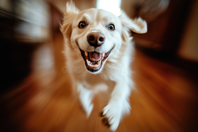 Cute Happy Dog Playing and Running Towards the Camera with Motion ...