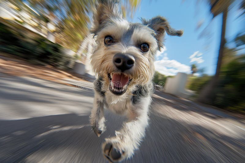 Cute Happy Dog Playing and Running Towards the Camera with Motion ...