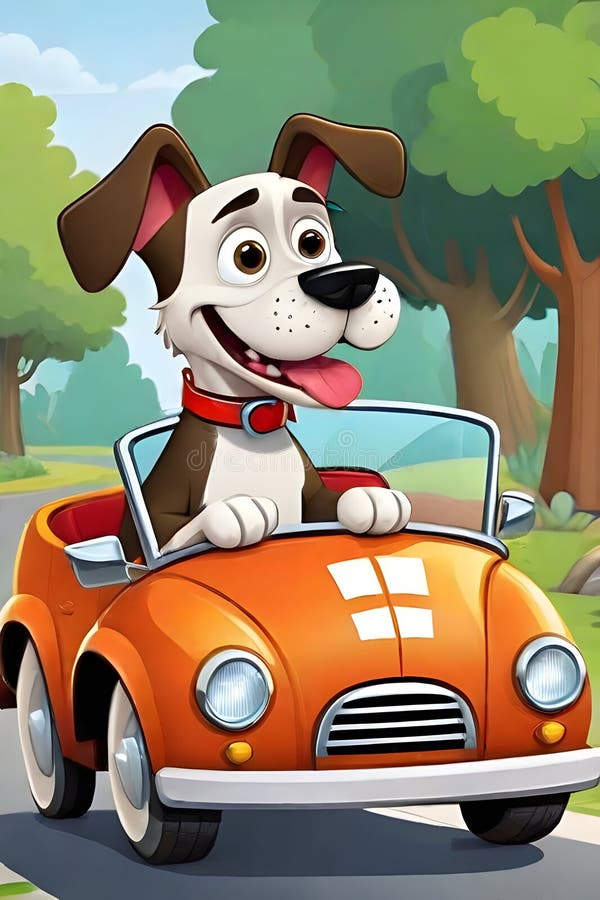 Cute Happy Dog Riding Car Having Fun Stock Illustration - Illustration ...