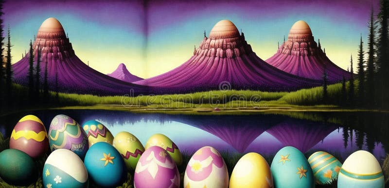 Cute Happy Easter Background with Decorated Easter Eggs and Copy Space ...