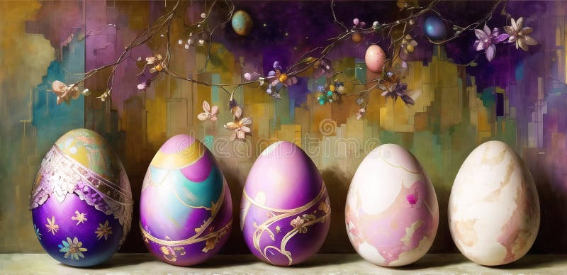Cute Happy Easter Background with Decorated Easter Eggs and Copy Space ...