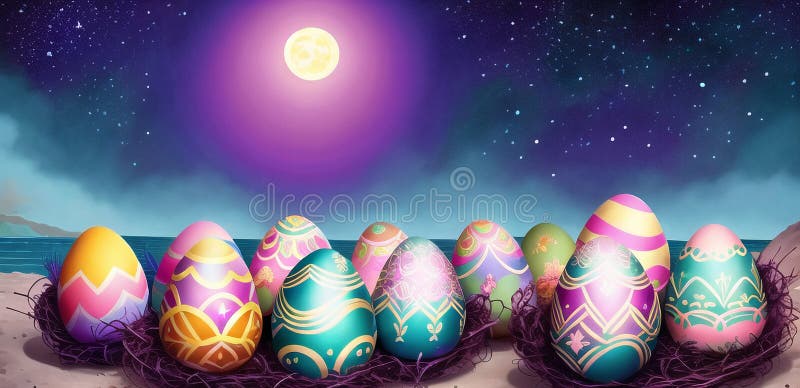 Cute Happy Easter Background with Decorated Easter Eggs and Copy Space ...