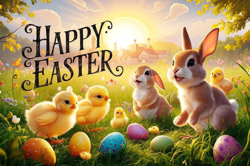Cute Happy Easter Card Background Design Stock Illustration ...