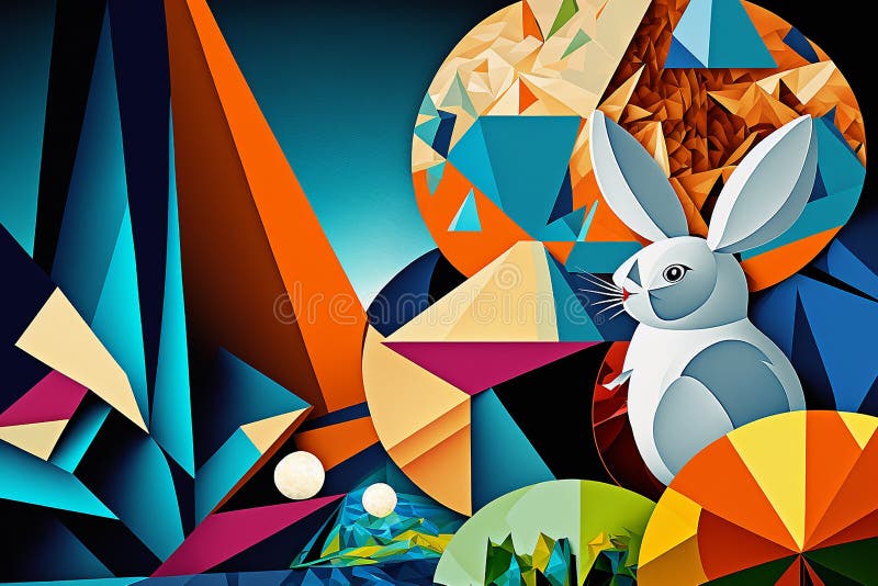 Cute Happy Easter in Cubism Style. Illustration Generative AI Stock ...
