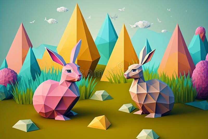 Cute Happy Easter in Cubism Style. Illustration Generative AI Stock ...