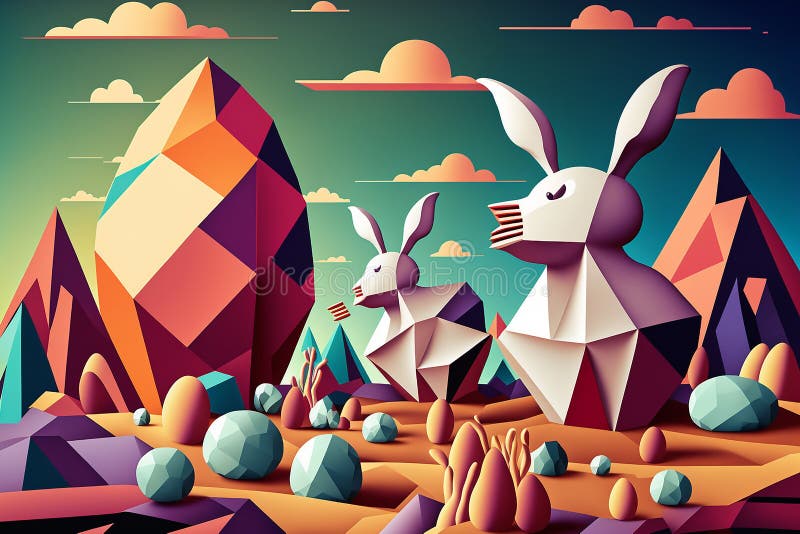 Cute Happy Easter in Cubism Style. Illustration Generative AI Stock ...