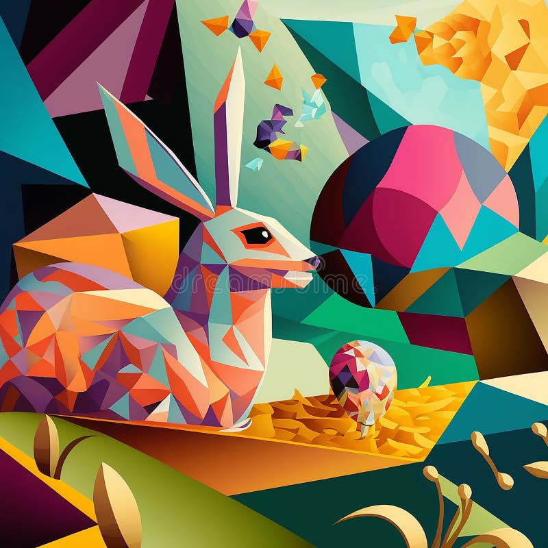Cute Happy Easter in Cubism Style. Illustration Generative AI Stock ...