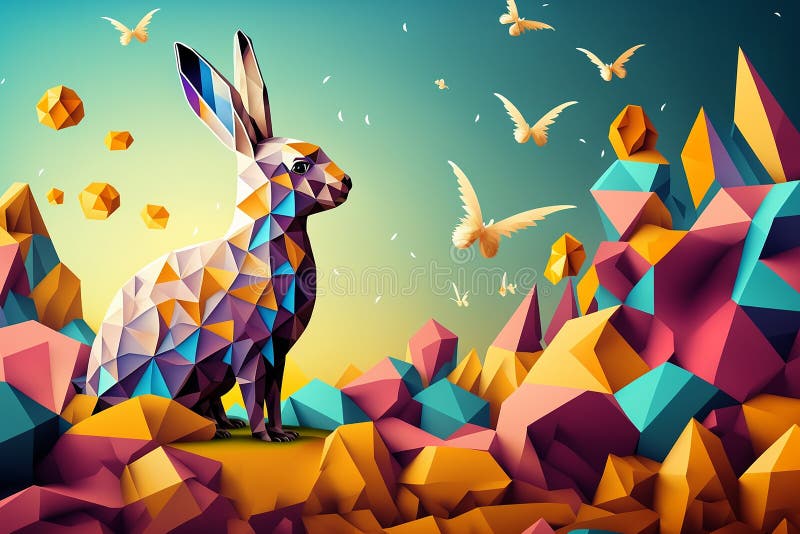 Cute Happy Easter in Cubism Style. Illustration Generative AI Stock ...