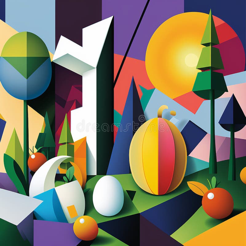 Cute Happy Easter in Cubism Style. Illustration Generative AI Stock ...