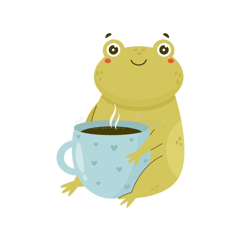 Frog with a cup of coffee stock illustration. Illustration of morning ...