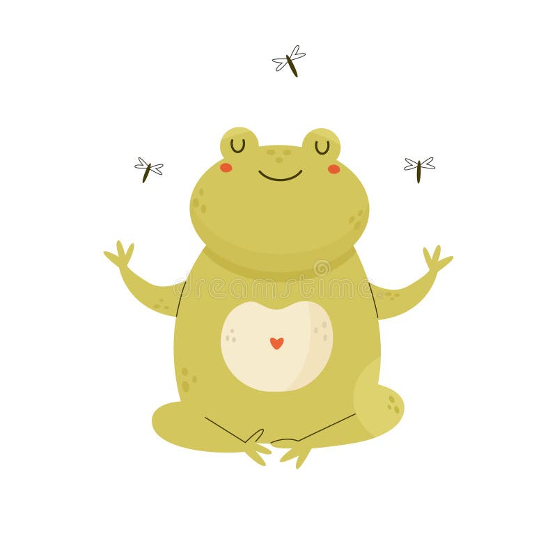 Cute Happy Frog Sitting in a Meditative Pose, in Lotus Position Stock ...
