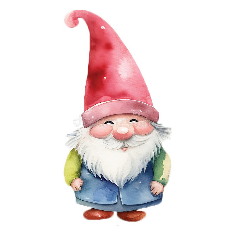 Cute Happy Gnome Watercolor Clipart Stock Illustration - Illustration ...