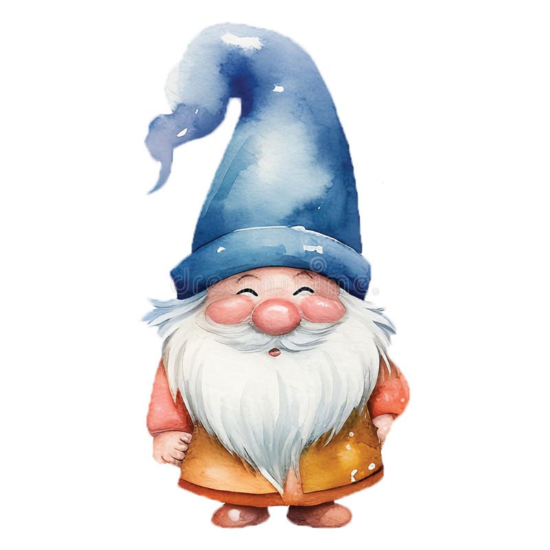 Cute Happy Gnome Watercolor Clipart Stock Illustration - Illustration ...