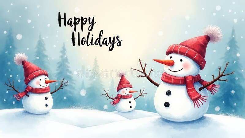Cute Happy Holidays Winter Card with Copy Space Stock Illustration ...