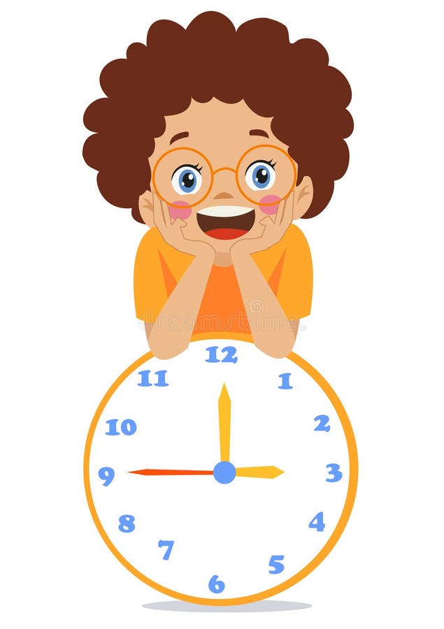 Cute Happy Kid Holding Clock Stock Vector - Illustration of hour ...