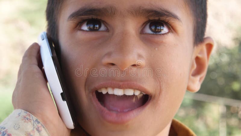 Cute Happy Kid Talking on the Phone Stock Image - Image of children ...