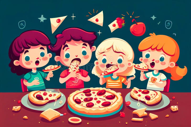 Cute Happy Kids Eat Dinner. Stock Illustration - Illustration of ...