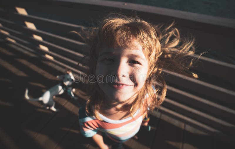 Cute Happy Kids Gace. Smiling Child. Wide Angle, Stock Image - Image of ...
