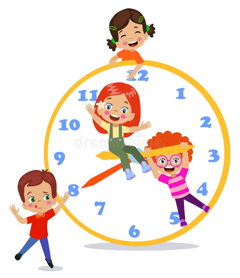 Cute Happy Kids Holding Clock Stock Illustration - Illustration of ...