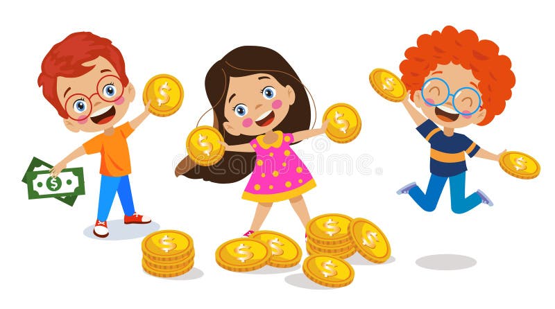 Cute Happy Kids Holding Coins Stock Illustration - Illustration of ...