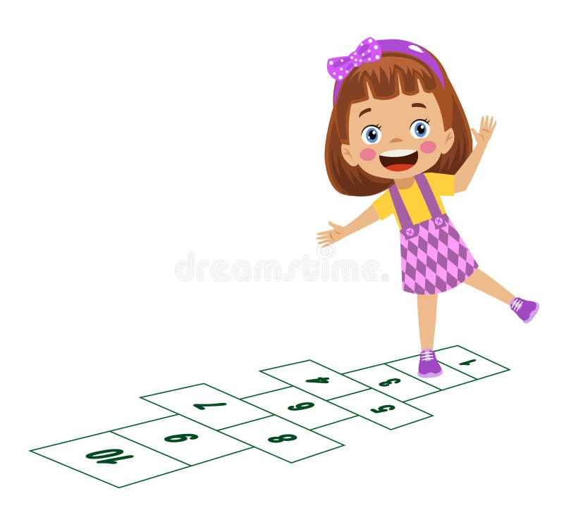Cute Happy Kids Playing Hopscotch Stock Vector - Illustration of vector ...