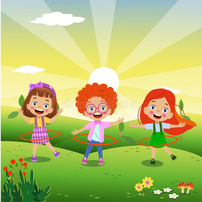Cute Happy Kids Spinning Hoop Stock Vector - Illustration of spinning ...