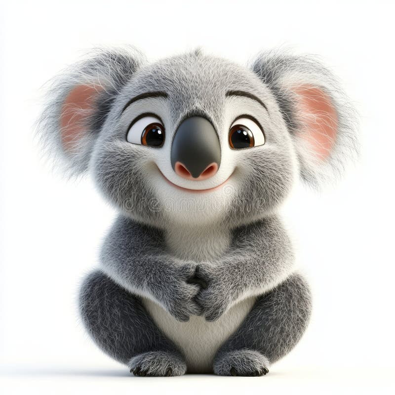 Cute Happy Koala Isolated on White Background, Cartoon Character ...