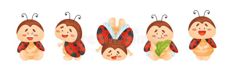 Cute Happy Ladybug with Spotted Wings Vector Set Stock Vector ...