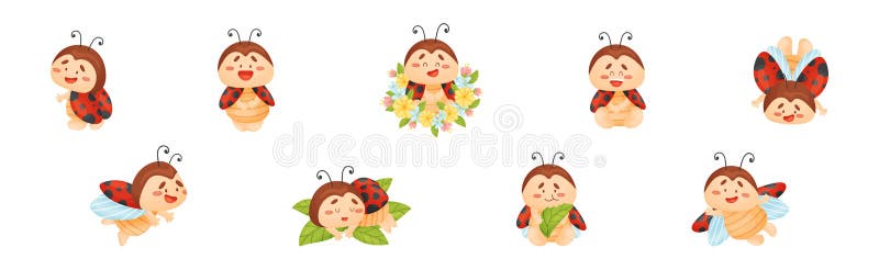 Cute Ladybug Character with Spotted Wings Reading Book Vector ...