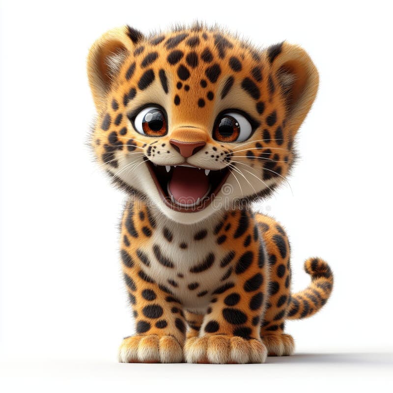 Cute Happy Leopard Isolated on White Background, Cartoon Character ...