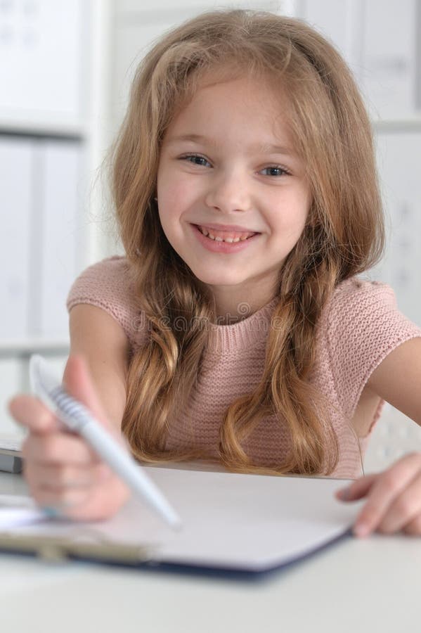 Cute and Happy Little Girl Children Using Laptop Computer Stock Photo ...