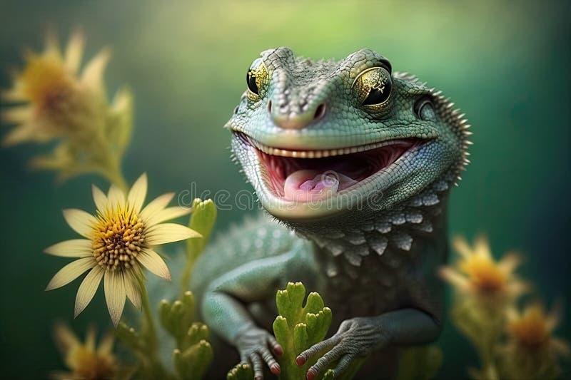 A cute happy lizard stock image. Image of blur, flora - 277556963