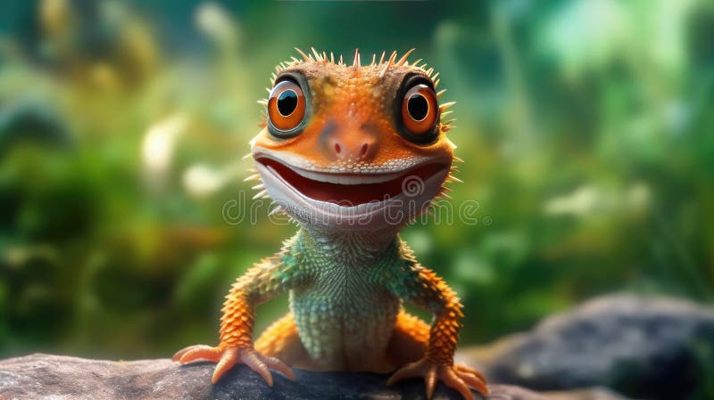 A Cute Happy Lizard. Generative AI Stock Illustration - Illustration of ...