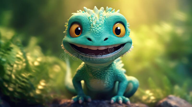 A Cute Happy Lizard. Generative AI Stock Illustration - Illustration of ...
