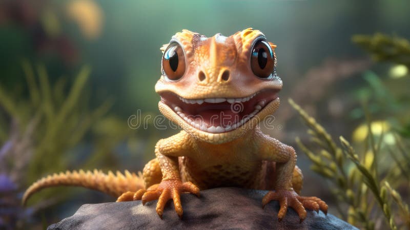 A Cute Happy Lizard. Generative AI Stock Illustration - Illustration of ...