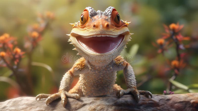 A Cute Happy Lizard. Generative AI Stock Illustration - Illustration of ...
