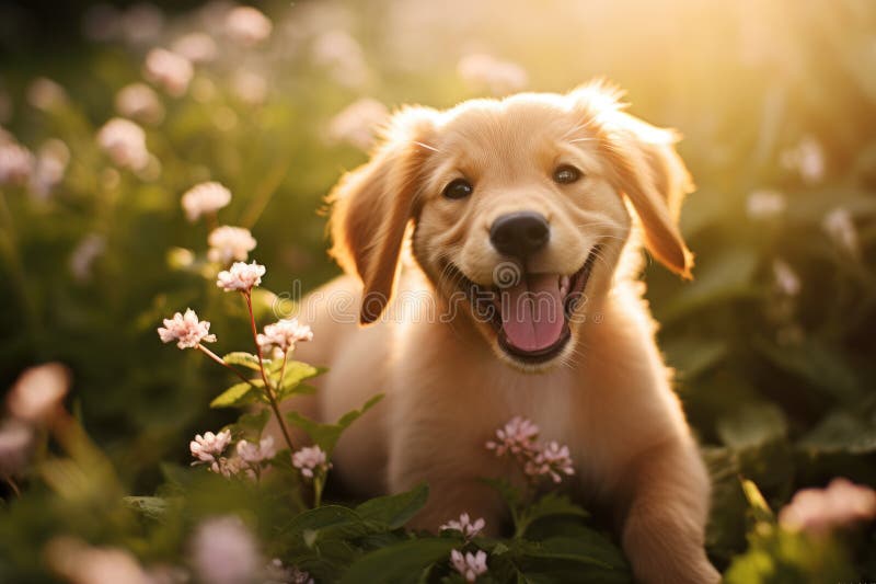 Cute Happy Lying on the Meadow Outside, AI Generated Stock Illustration ...